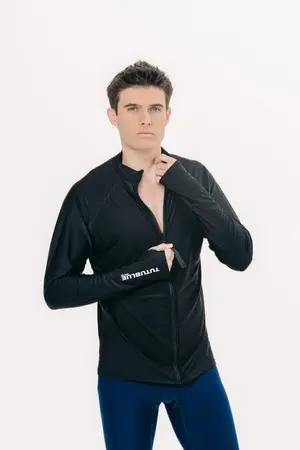 Tutublue Full Zip Long Sleeve Rash Guard With Upf 50 - Deep Black