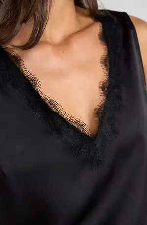 LIVERPOOL Lace Trim V-neck Woven Tank