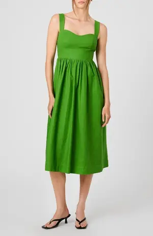 French Connection Linen Blend Midi Dress - Botanica Green