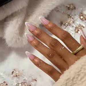 BTARTBOXNAILS Soft Gel Nail Tips Xcoattips® Frenchglitter Base Collection - Medium Almond