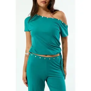 PACSUN Hallie Off The Shoulder Cotton Top - Green