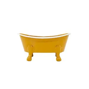 FORESIDE HOME AND GARDEN Mustard Enamel Bathtub Soap Dish Planter Metal - Yellow