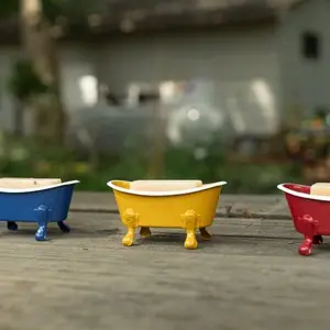 FORESIDE HOME AND GARDEN Mustard Enamel Bathtub Soap Dish Planter Metal