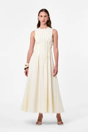 NICHOLAS Jordi Midi Dress With Pintuck Detailing - Chalk