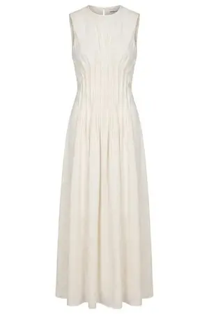 NICHOLAS Jordi Midi Dress With Pintuck Detailing - Chalk