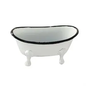 FORESIDE HOME AND GARDEN Rim White Enamel Bathtub Soap Dish - Black