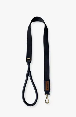 MASKY Noir Leash With Leather Handle - Black