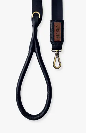 MASKY Noir Leash With Leather Handle - Black