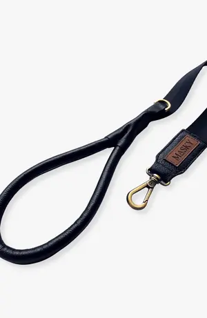 MASKY Noir Leash With Leather Handle - Black