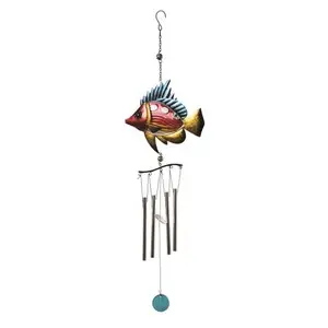 TRANSPAC 31.50 Inch Multicolor Spring Tropical Fish Metal Wind Chime For Home Decor And Garden - Multicolored