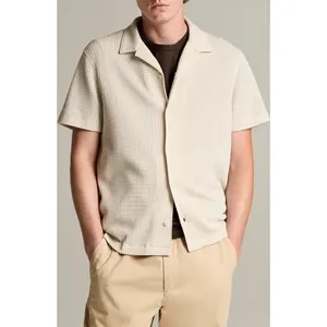 Vince Macro Cotton Blend Waffle Button-up Shirt Blanco