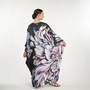 SILK&SOUL Peonies And Dragonflies Collection Kaftan Dress - Black