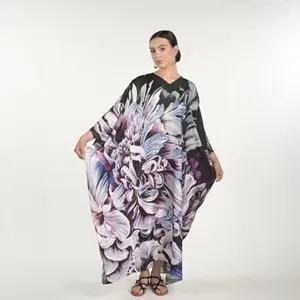 SILK&SOUL Peonies And Dragonflies Collection Kaftan Dress - Black