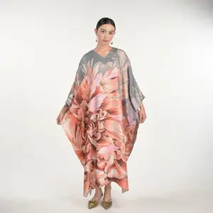 SILK&SOUL Peonies And Dragonflies Collection Kaftan Dress - Orange