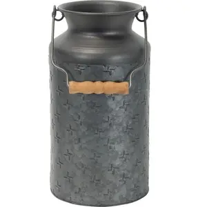FORESIDE HOME AND GARDEN Galvanized Metal Decorative Vase With Wood Handle - Black