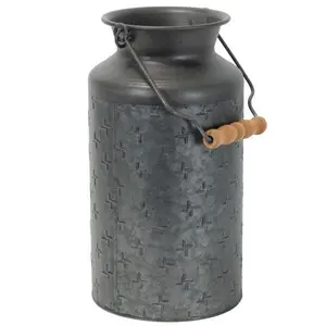FORESIDE HOME AND GARDEN Galvanized Metal Decorative Vase With Wood Handle