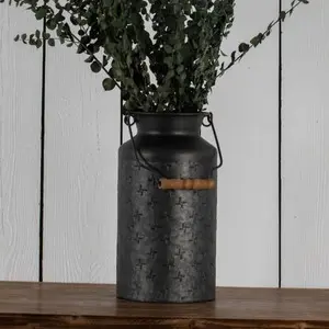 FORESIDE HOME AND GARDEN Galvanized Metal Decorative Vase With Wood Handle