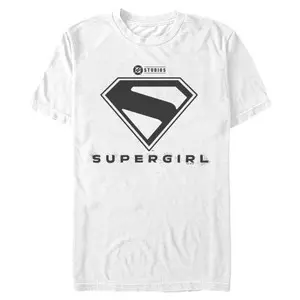 SUPERGIRL Official Shield Black Logo Short Sleeve Graphic T-shirt - White