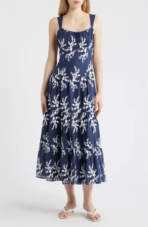 Moon River Embroidered Sleeveless Maxi Dress - Navy Multi