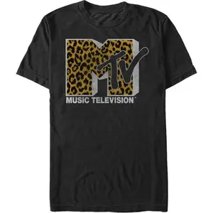 MTV Cheetah Print Logo Graphic T-shirt - Black