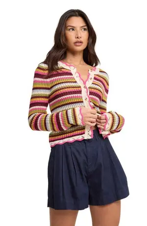 NOBODY'S CHILD Stripe Scallop Trim Cardigan
