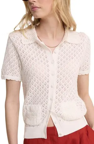 NOBODY'S CHILD Open Knit Short Sleeve Cardigan - White