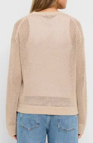 Michael Stars Sheer Cotton Mesh Sweater - Macadamia