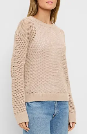 Michael Stars Sheer Cotton Mesh Sweater - Macadamia