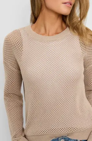 Michael Stars Sheer Cotton Mesh Sweater - Macadamia