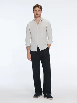 MOEVA Harry Linen Shirt With Spread Collar - Khaki