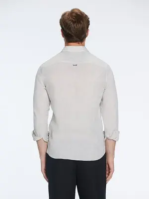 MOEVA Harry Linen Shirt With Spread Collar - Khaki