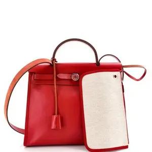 Hermès Herbag Zip Berline Vache Canvas And Leather 31 - Red