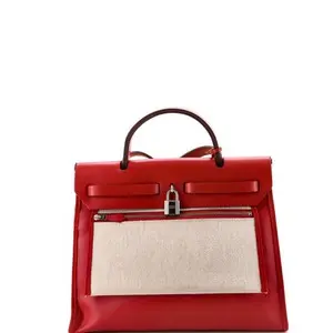 Hermès Herbag Zip Berline Vache Canvas And Leather 31 - Red