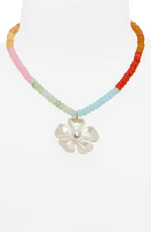 Bp. Beaded Faux Pearl Floral Pendant Necklace