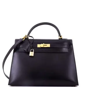 Hermès Kelly Handbag Black Box Calf With Gold Hardware 32 - Noir