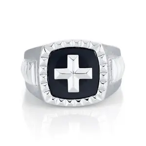 MICHAEL M Tetra Signet Ring With Onyx Cross