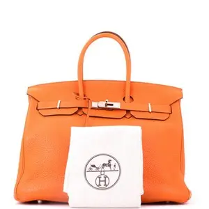 Hermès Birkin Handbag Clemence With Palladium Hardware 35 - Orange