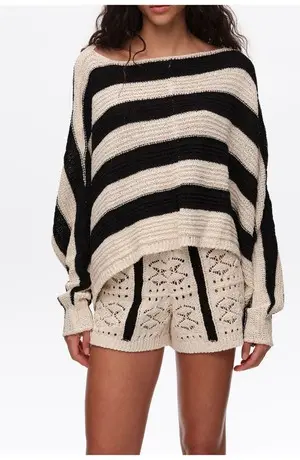 Bimba Y Lola Striped Oversize Cropped Sweater