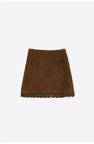 Bimba Y Lola Suede Mini Skirt With Decorative Stitching And Crochet Lace