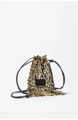 Bimba Y Lola Woven Leather Drawstring Bag - Vanilla