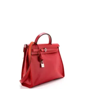 Hermès Herbag Zip Berline Vache Canvas And Leather 31 - Red