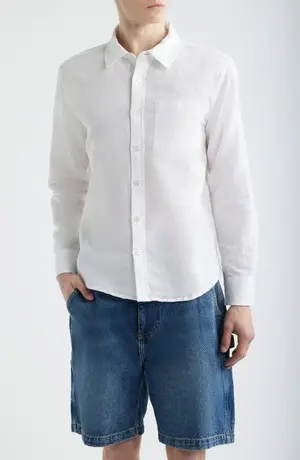 CORRIDOR Solid Linen & Cotton Button-up Shirt - White