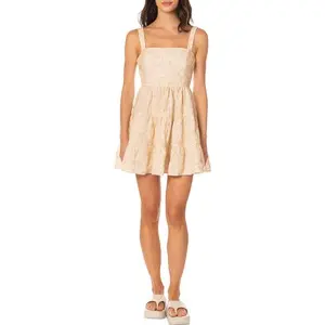MAAJI Embroidered Tiered Cotton Mini Dress - Light Beige