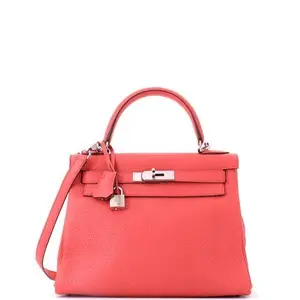 Hermès Kelly Handbag Pink Clemence With Palladium Hardware 28 - Red