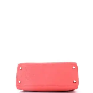 Hermès Kelly Handbag Pink Clemence With Palladium Hardware 28 - Red