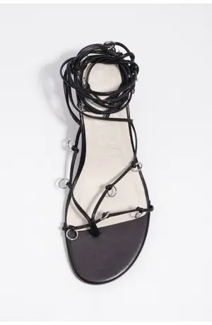 Bimba Y Lola Leather Heeled Sandals With Piercings And Ribbon Fastening