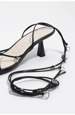 Bimba Y Lola Leather Heeled Sandals With Piercings And Ribbon Fastening