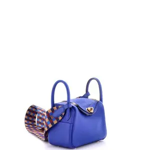 Hermès Lindy Quadrille Bag Clemence With Canvas Mini - Blue