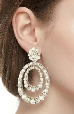 Deepa Gurnani Spencer Faux Pearl And Crystal Drop Earrings - Silver