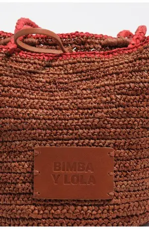 Bimba Y Lola Small Raffia Basket Bag With Leather Details - Oak